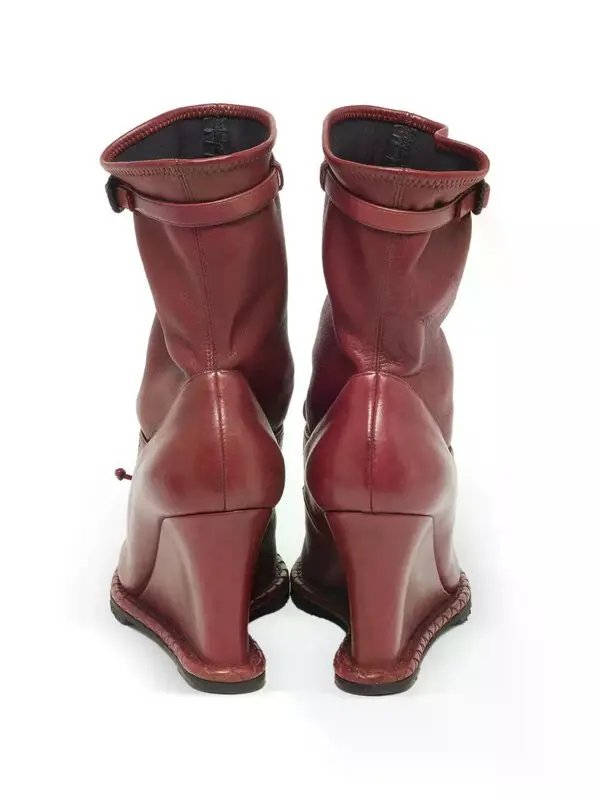 Bottega Veneta Burgundy Intrecciato Wedge Ankle Boots