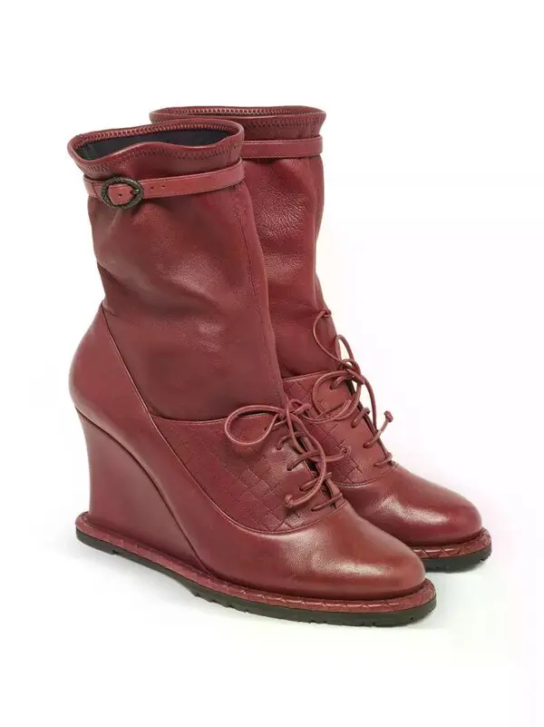 Bottega Veneta Burgundy Intrecciato Wedge Ankle Boots