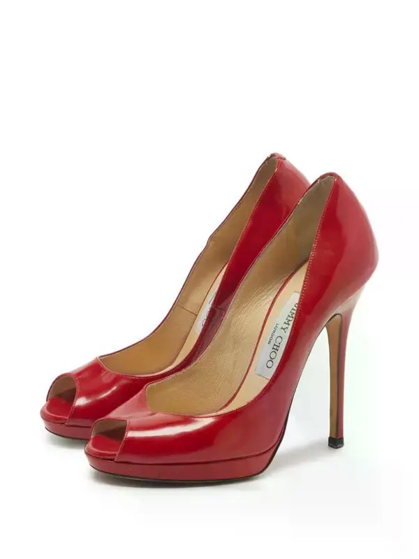 JIMMY CHOO Patent Leather Peep-toe Platform Stiletto Pumps