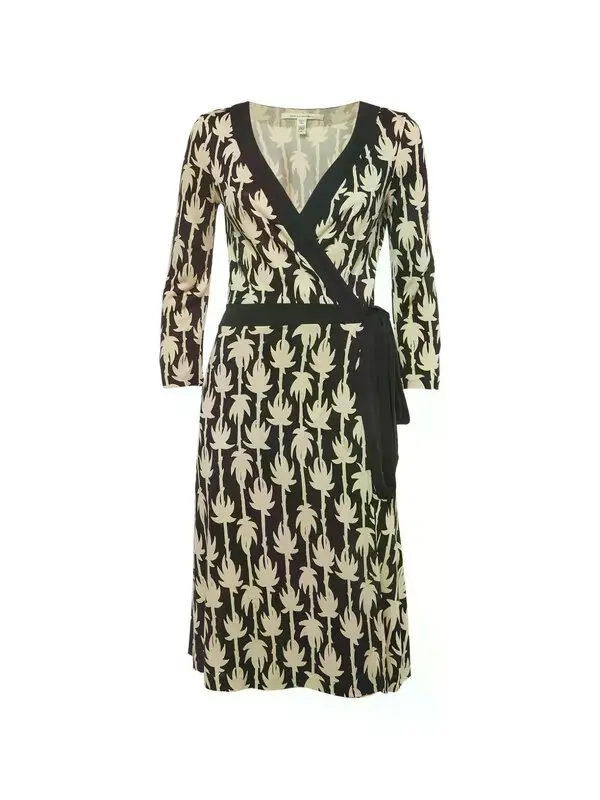 Diane Von Furstenberg Palm-print Wrap Midi Dress - Black