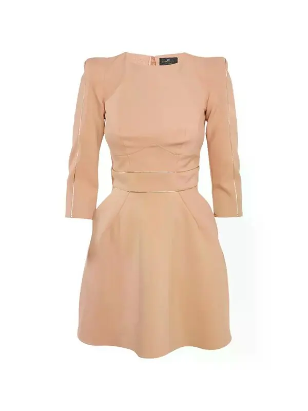 Elisabetta Franchi Padded-shoulder Piping-detail Mini Dress - Neutrals