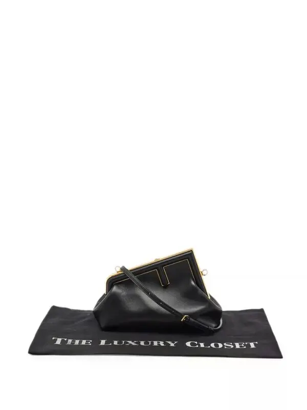 Fendi Asymmetrical Leather Clutch With Gold Tone Hardware - Black