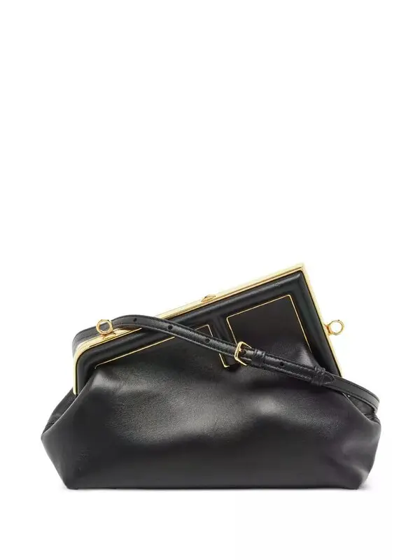 Fendi Asymmetrical Leather Clutch With Gold Tone Hardware - Black