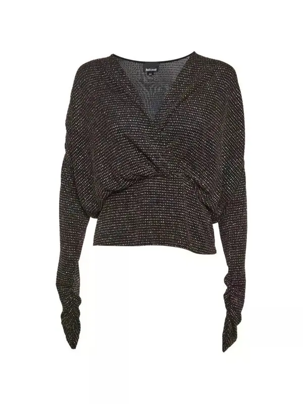 Just Cavalli Glitter-knit Faux-wrap Top - Black