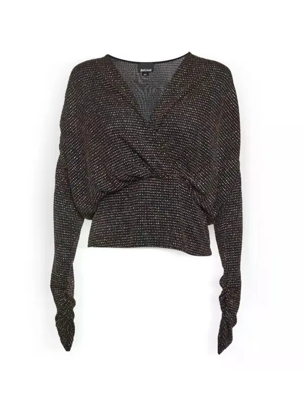 Just Cavalli Glitter-knit Faux-wrap Top - Black