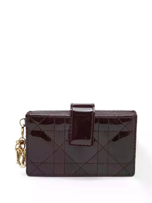 Dior 2021 Gusset Cannage Patent Leather Card Holder - Red