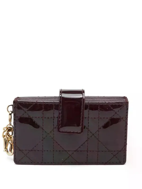 Dior 2021 Gusset Cannage Patent Leather Card Holder - Red