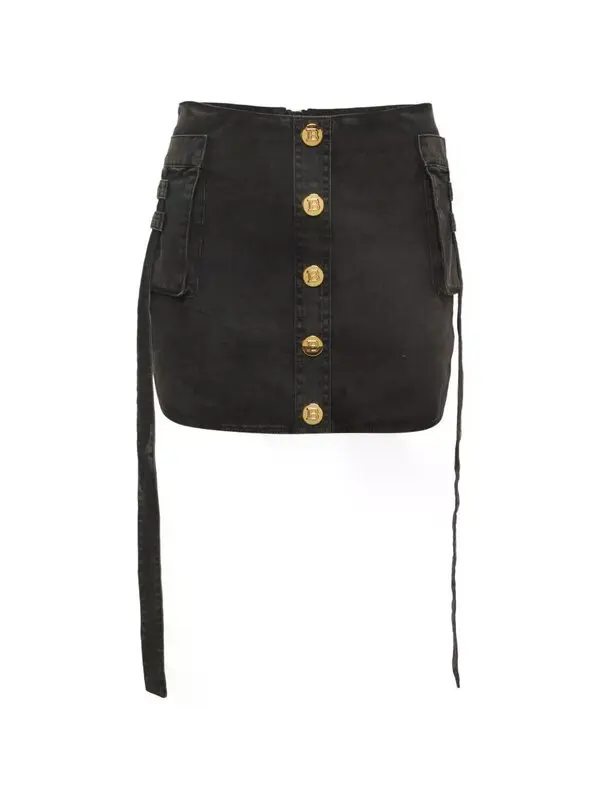 Balmain Button-detail Denim Mini Skirt - Black