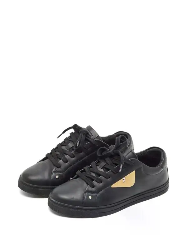 Fendi Leather Monster Eyes Motif Lace-up Sneakers