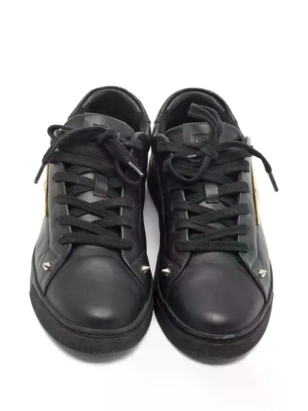 Fendi Leather Monster Eyes Motif Lace-up Sneakers