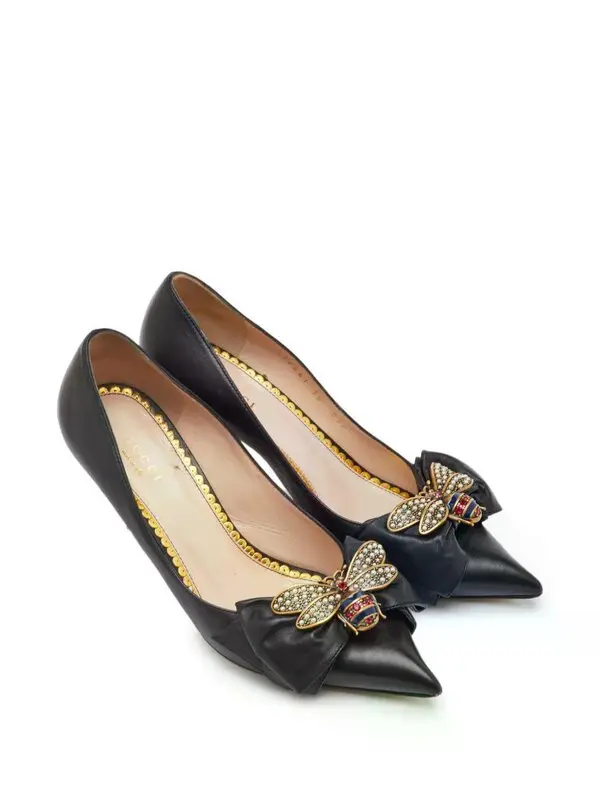 Gucci Leather Queen Margaret Bee Embellished Bow Pumps