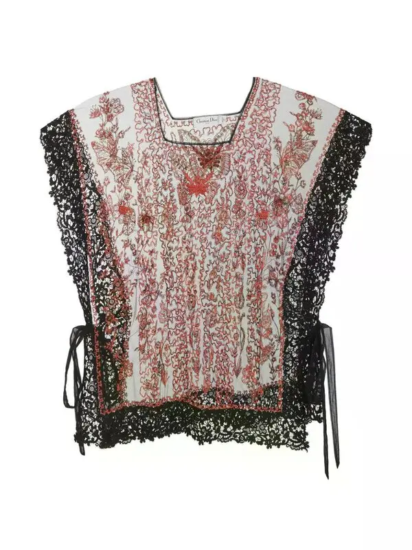 Dior Beaded Lace-trim Blouse - Red