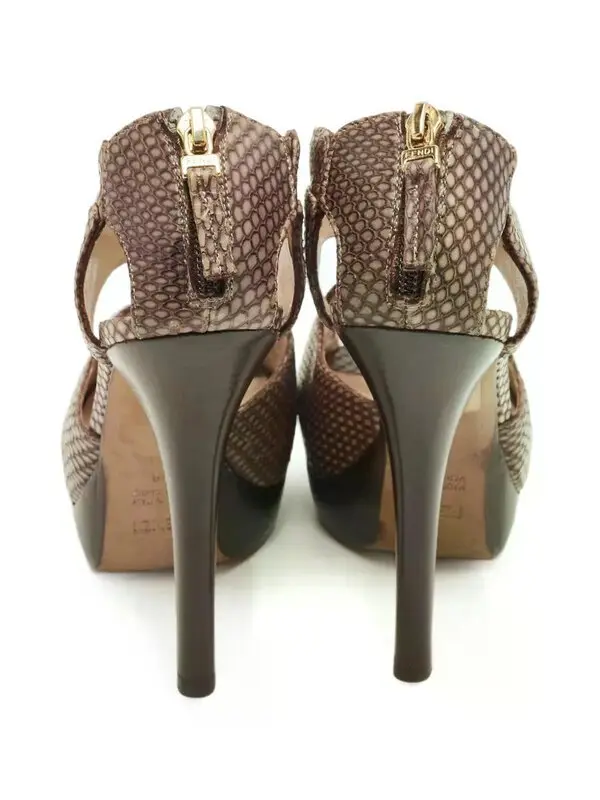 Fendi Python-embossed Leather Cut-out Stiletto Sandals - Brown
