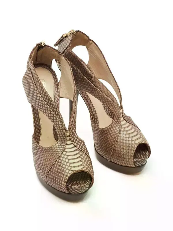 Fendi Python-embossed Leather Cut-out Stiletto Sandals