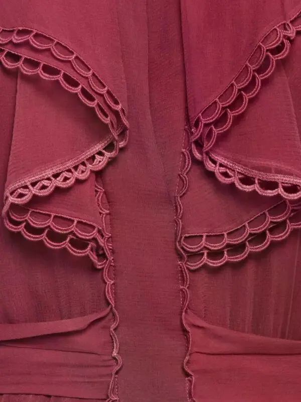 Chloé Long-sleeve Ruffled Silk Asymmetrical Dress