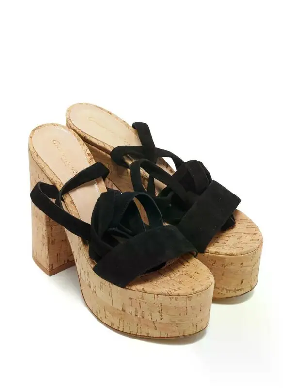 GIANVITO ROSSI Suede Cork Platform Sandals - Black