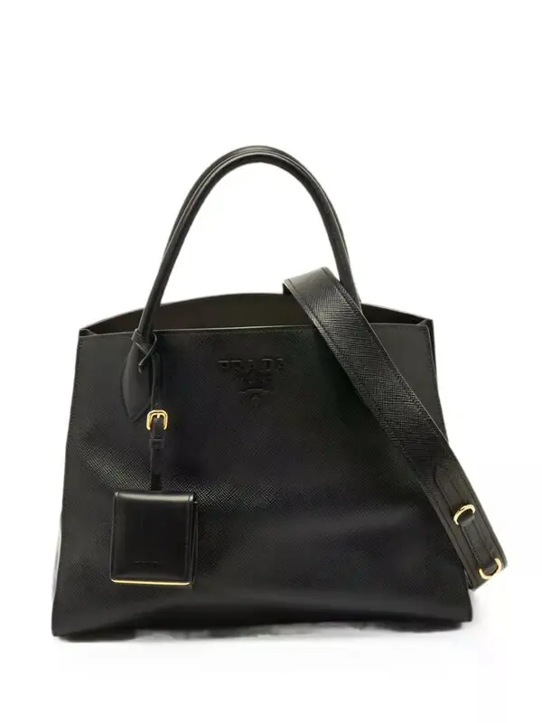 Prada Medium Monochrome Saffiano Leather Tote Bag - Black