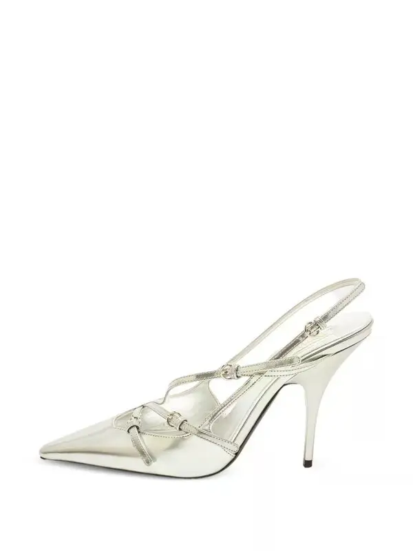 Miu Miu Tone Leather Multi-buckle Slingback Pumps - Silver