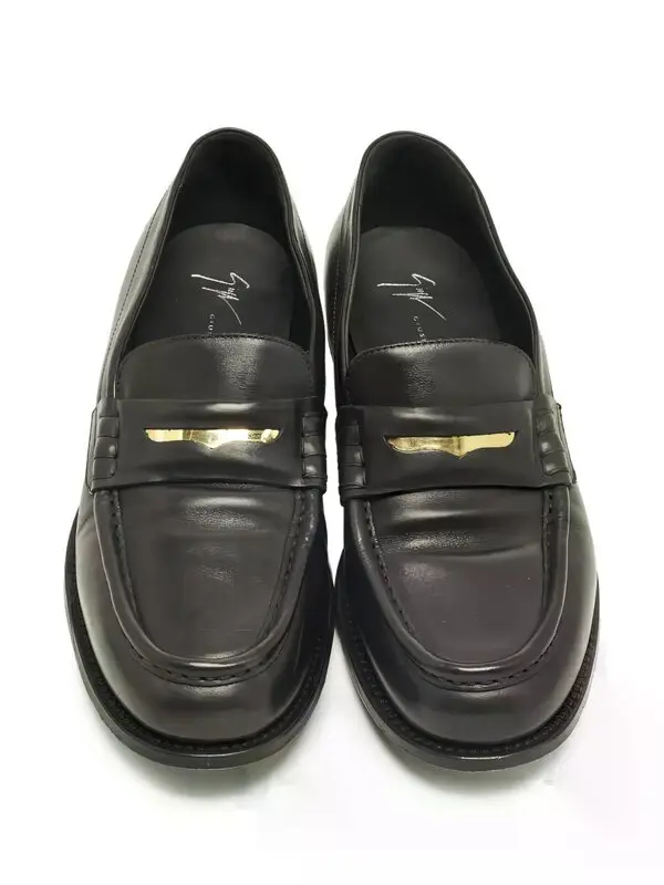 GIUSEPPE ZANOTTI Leather Loafers With Gold-tone Metal Bar