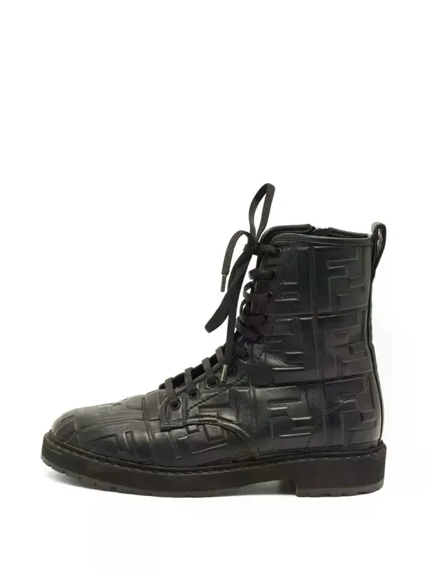 Fendi Zucca Embossed Leather Combat Boots