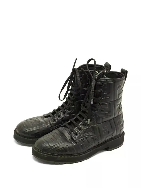 Fendi Zucca Embossed Leather Combat Boots
