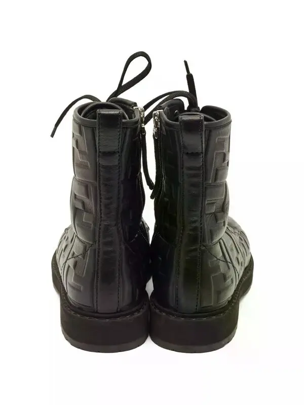 Fendi Zucca Embossed Leather Combat Boots