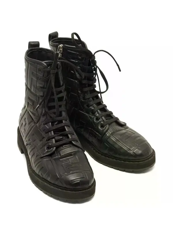 Fendi Zucca Embossed Leather Combat Boots
