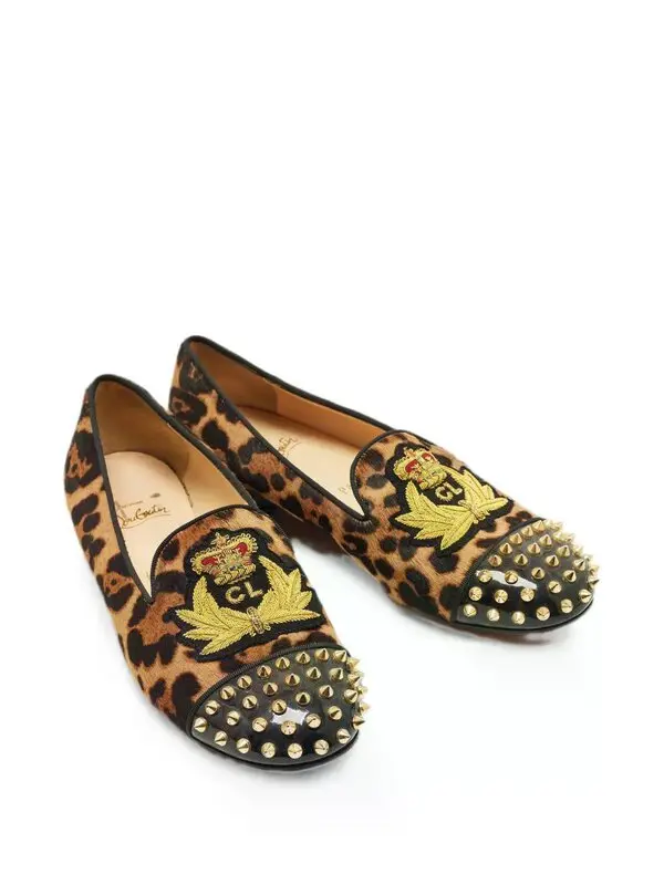CHRISTIAN LOUBOUTIN Leopard-print Studded Smoking Loafers