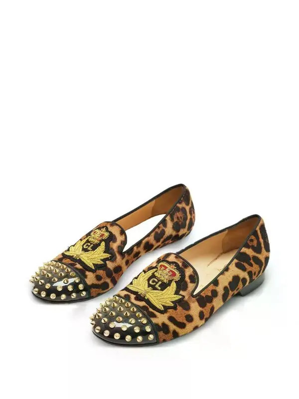 CHRISTIAN LOUBOUTIN Leopard-print Calf Hair Smoking Loafers With Studs - Neutrals