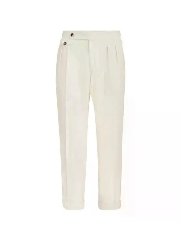 Brunello Cucinelli Garment-dyed Cotton Corduroy Trousers With Reversed Double Pleats - Neutrals