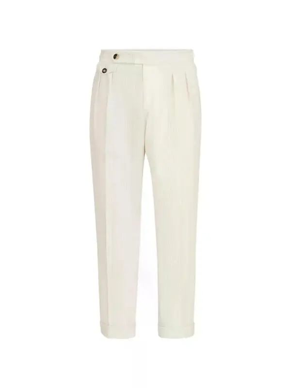 Brunello Cucinelli Garment-dyed Cotton Corduroy Trousers With Reversed Double Pleats - Neutrals