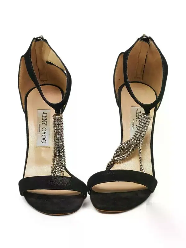 JIMMY CHOO Viola Crystal Fringe Sandals - Black