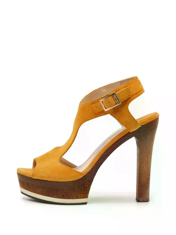 JIMMY CHOO Suede T-strap Platform Sandals - Yellow