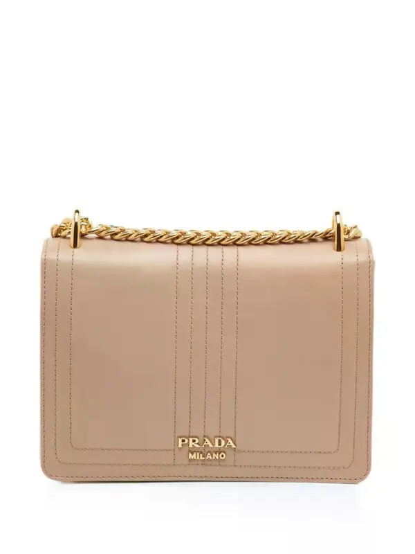Prada Lock Flap Leather Shoulder Bag - Neutrals