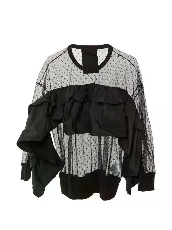 Red Valentino Pointelle Tulle Ruffled Top - Black