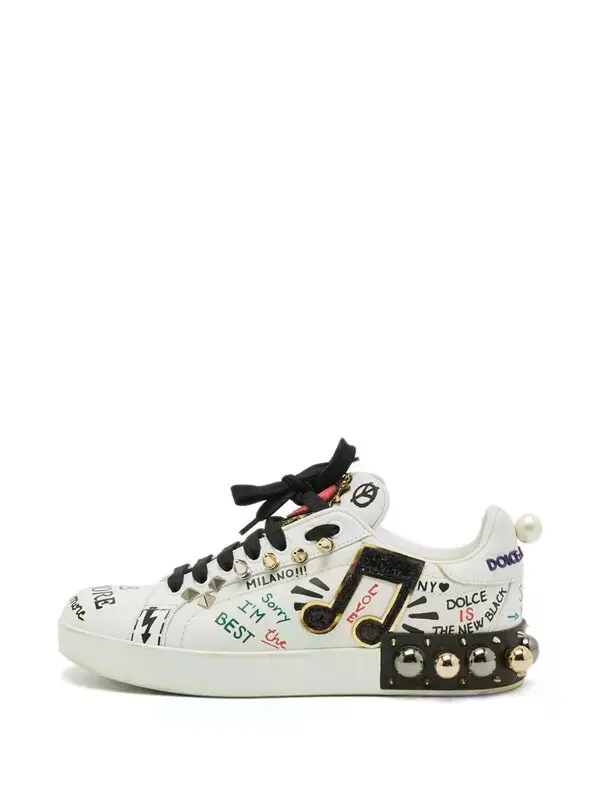 Dolce & Gabbana Graffiti-print Studded Sneakers - White