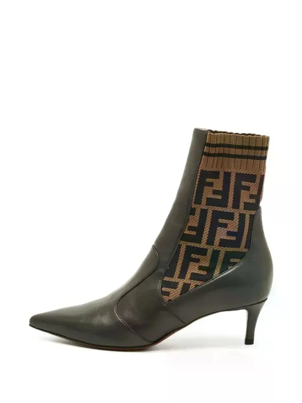 Fendi Rockoko Leather Heeled Ankle Boots - Brown
