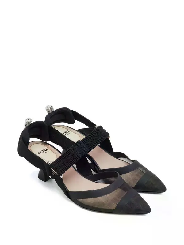 Fendi Colibri Zucca Mesh Slingback Pumps - Black