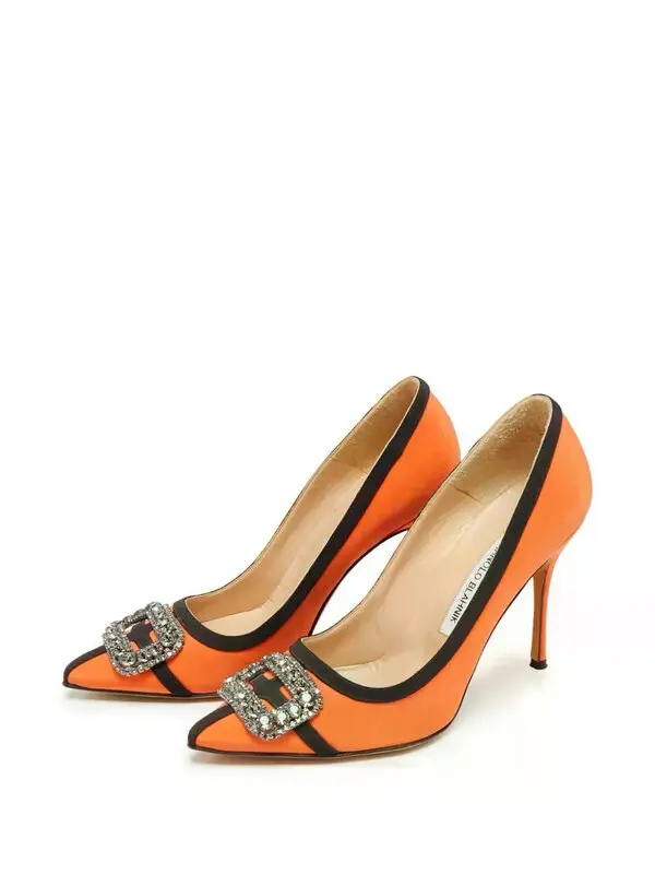 Manolo Blahnik Leather Crystal Buckle Pumps