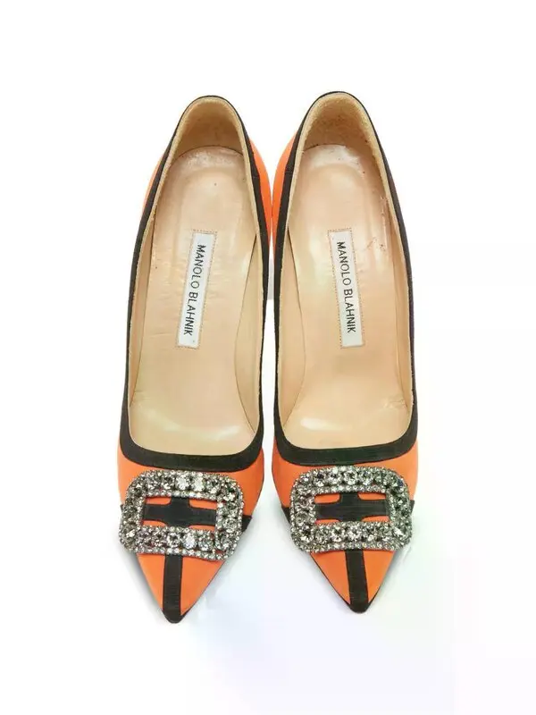 Manolo Blahnik Leather Crystal Buckle Pumps