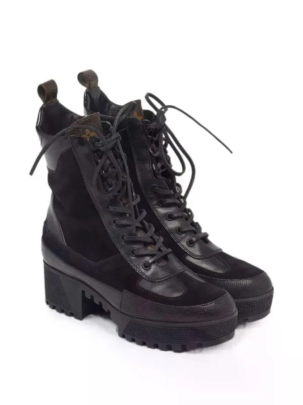 LOUIS VUITTON Laureate Leather And Suede Combat Boots