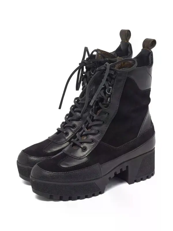 LOUIS VUITTON Laureate Leather And Suede Combat Boots - Black