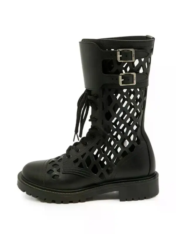 Dior Laser-cut Leather Combat Boots - Black