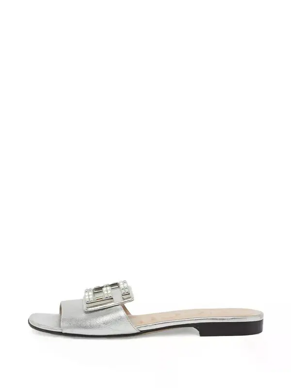 Gucci Madelyn Crystal-set Metallic Calf Leather Slip-on Sandals