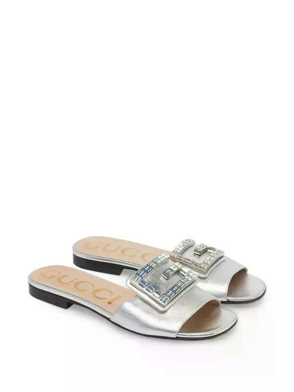 Gucci Madelyn Crystal-set Metallic Calf Leather Slip-on Sandals