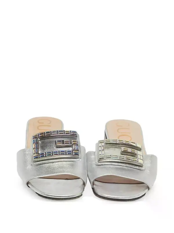 Gucci Madelyn Crystal-set Metallic Calf Leather Slip-on Sandals