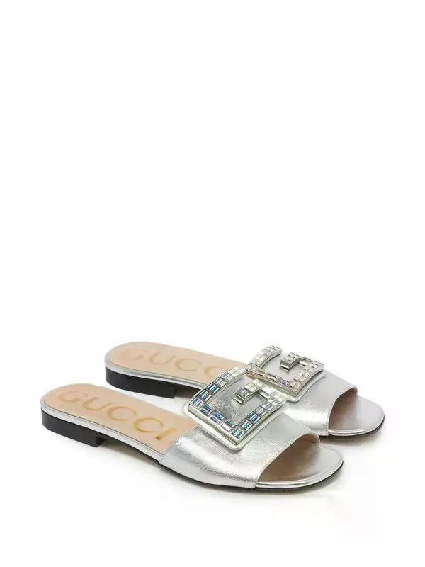 Gucci Madelyn Crystal-set Metallic Calf Leather Slip-on Sandals