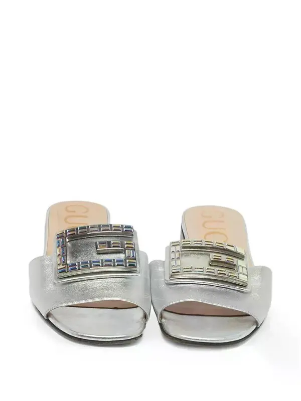 Gucci Madelyn Crystal-set Metallic Calf Leather Slip-on Sandals