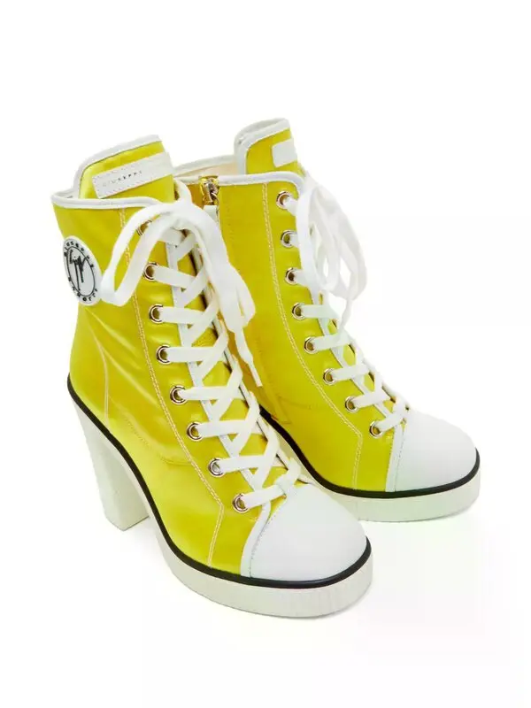 GIUSEPPE ZANOTTI Satin Lace-up Platform Block Heel Ankle Boots