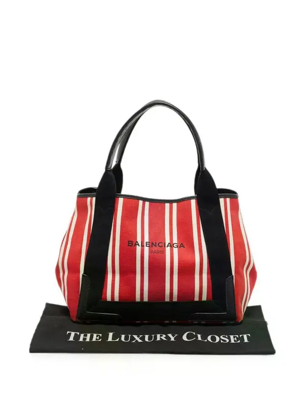 Balenciaga Small Cabas Striped Canvas Tote Bag